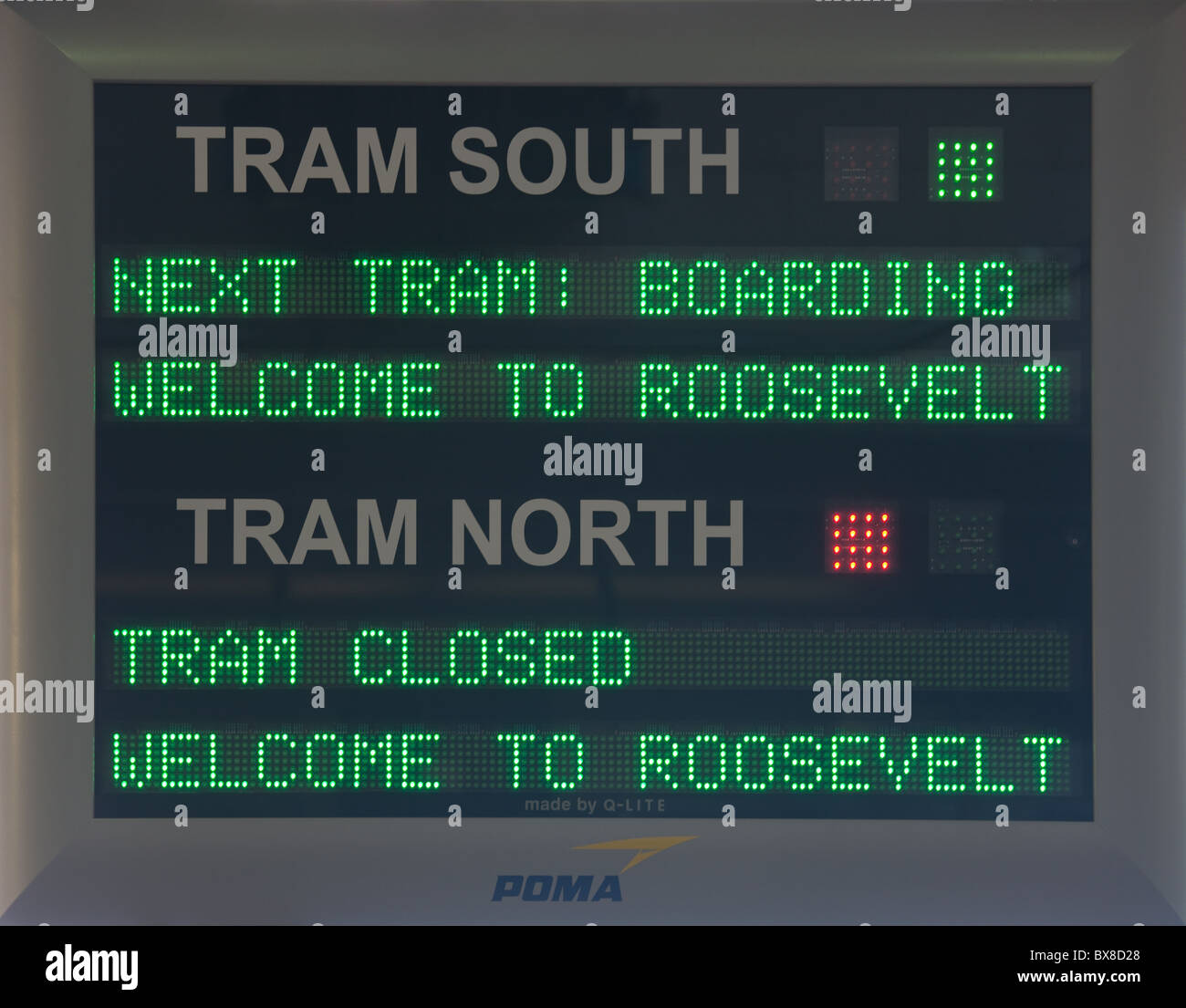 A LED tram status board for the Roosevelt Island Tram in New York City ...