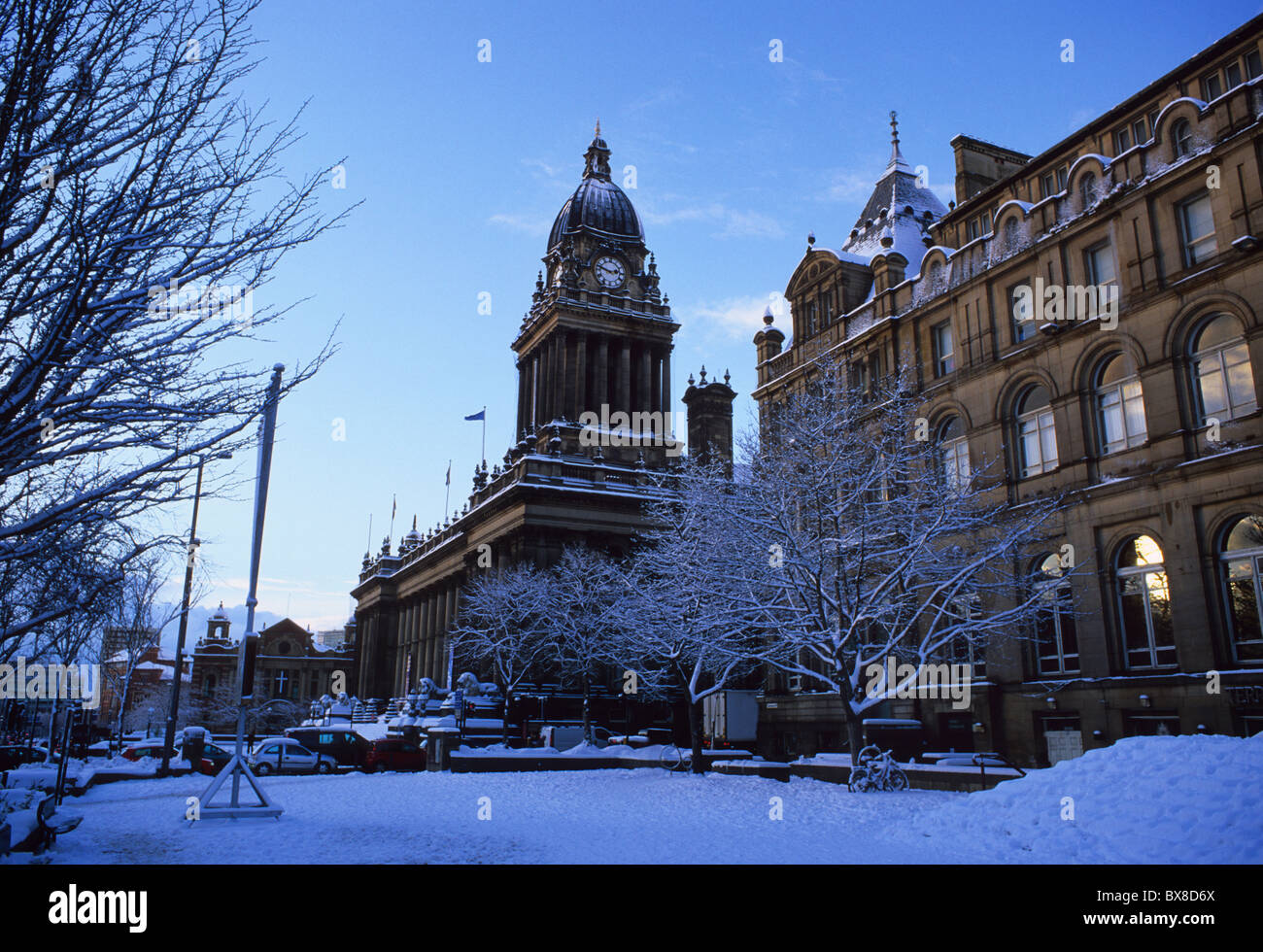 leeds town hall surrounded by deep winter snow, built in 1858 designed ...