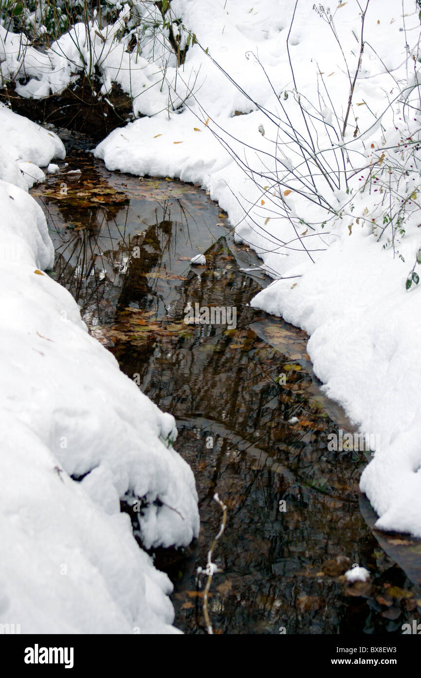 STREAM RUNNING THROUGH THE SNOW Stock Photo - Alamy