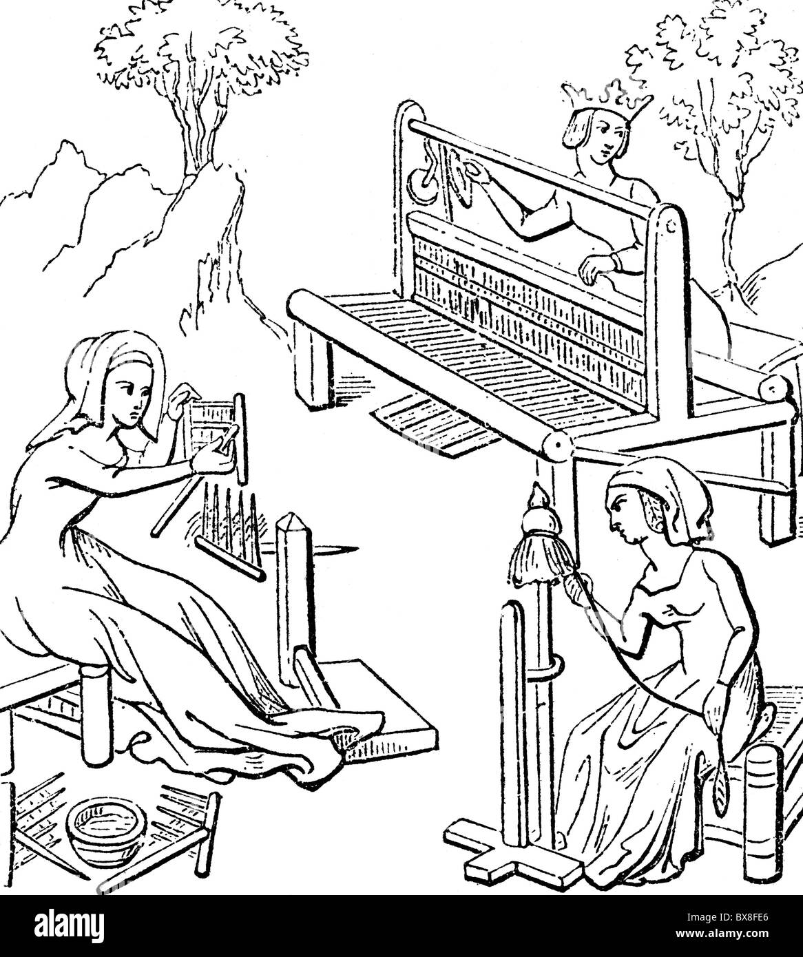 middle ages, society, the Queen and her ladies at homely work, after ...