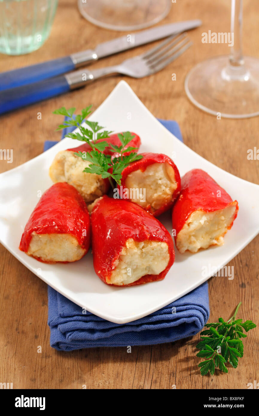 Stuffed peppers with monkfish. Recipe available Stock Photo - Alamy