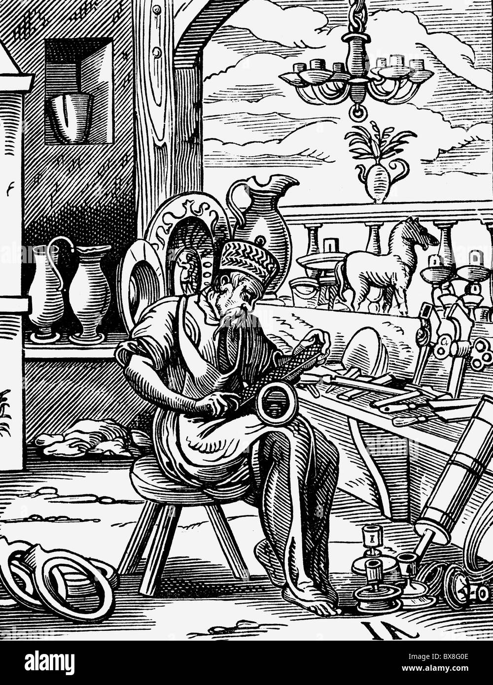 The coppersmith 16th century woodcut by jost amman Black and White ...