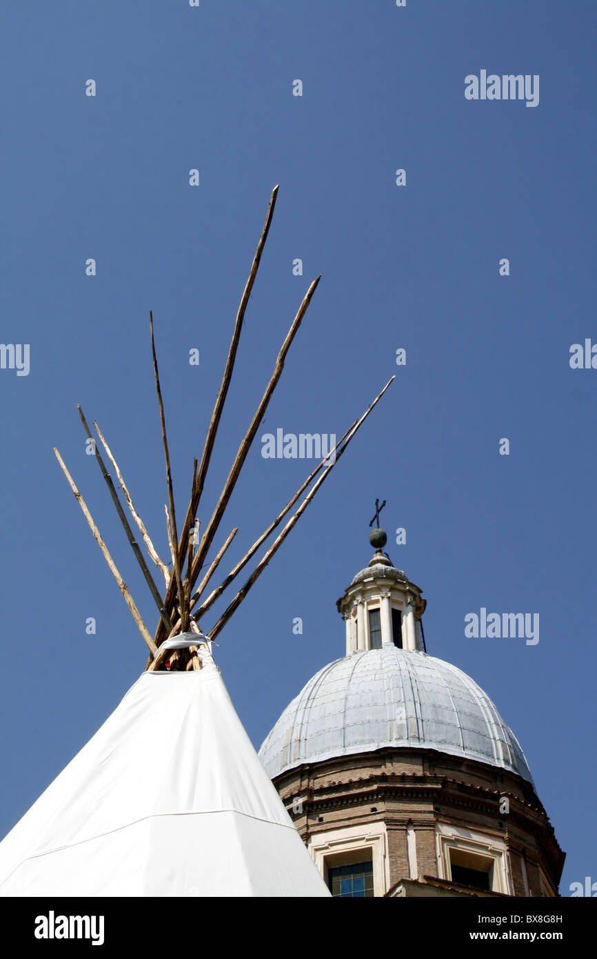 wig wam tent and church dome in rome, italy Stock Photo - Alamy