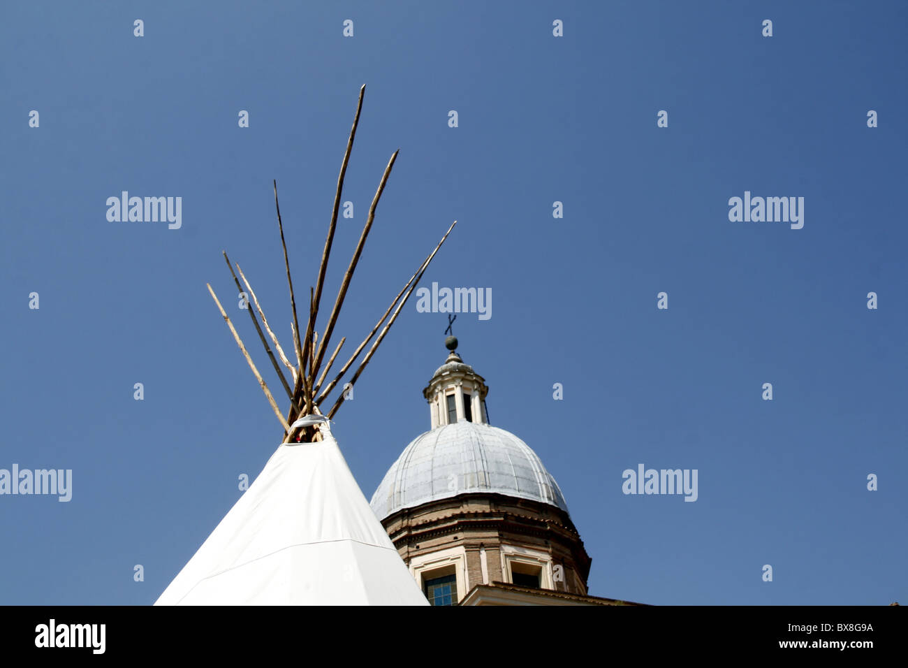wig wam tent and church dome in rome, italy Stock Photo - Alamy