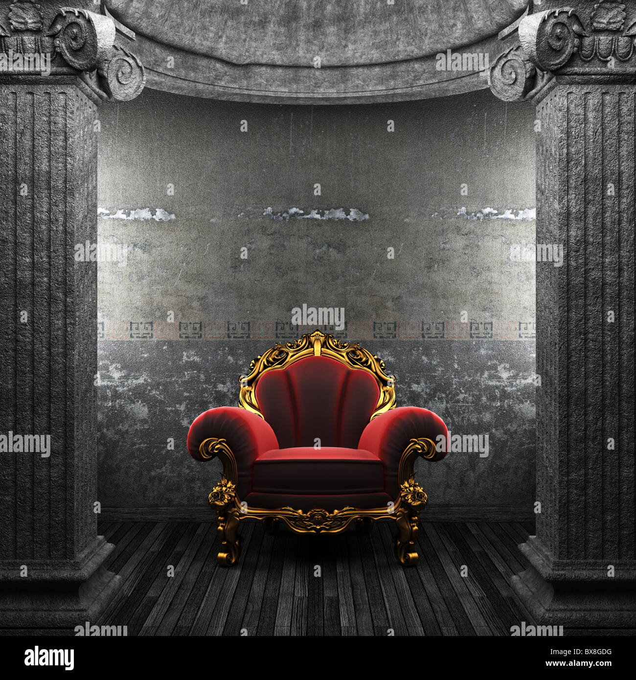 stone columns and chair Stock Photo - Alamy