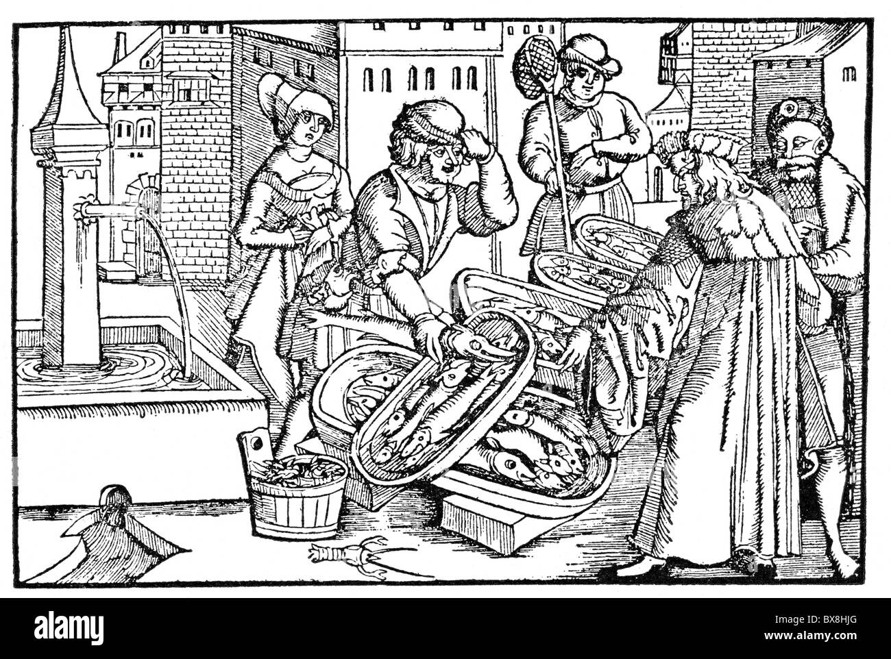 people, professions, fisherman, selling his catch on the market ...