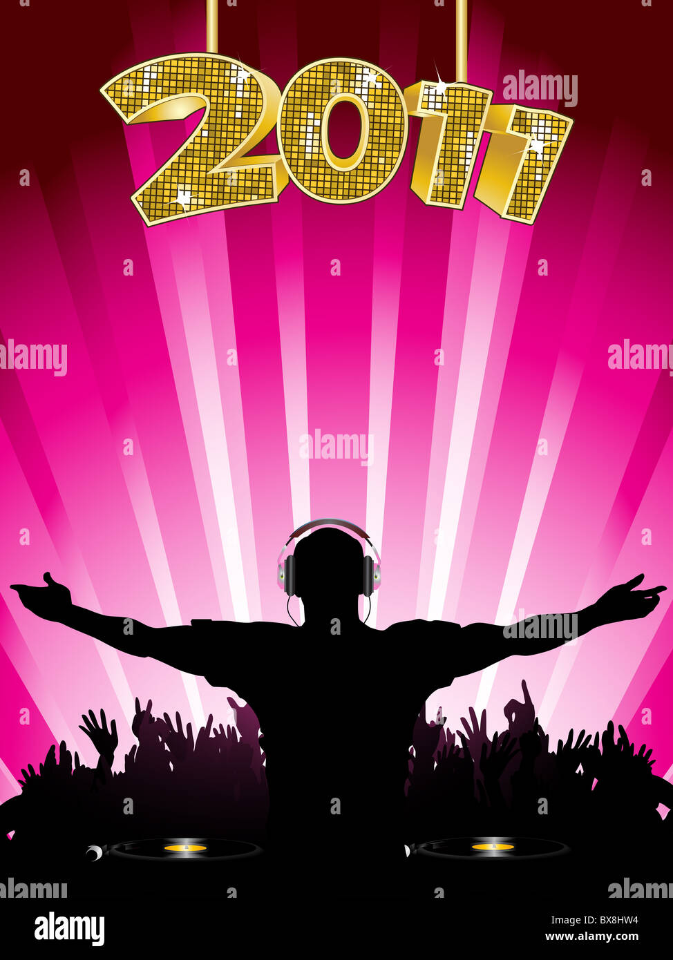 DJ entertaining crowd at new year party Stock Photo - Alamy