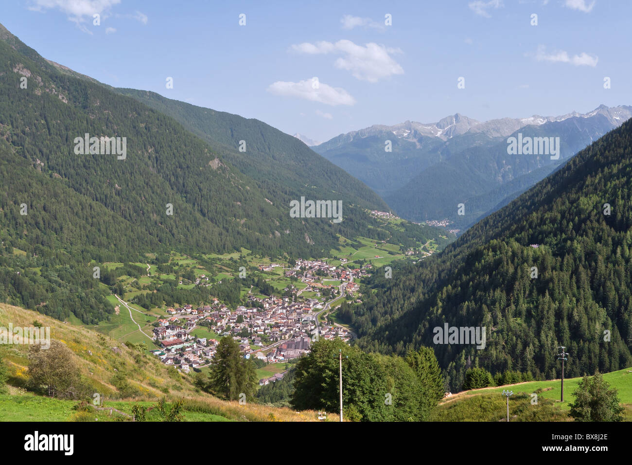 aerial view of Pejo valley in summer ,Trentino, Italy with the ...