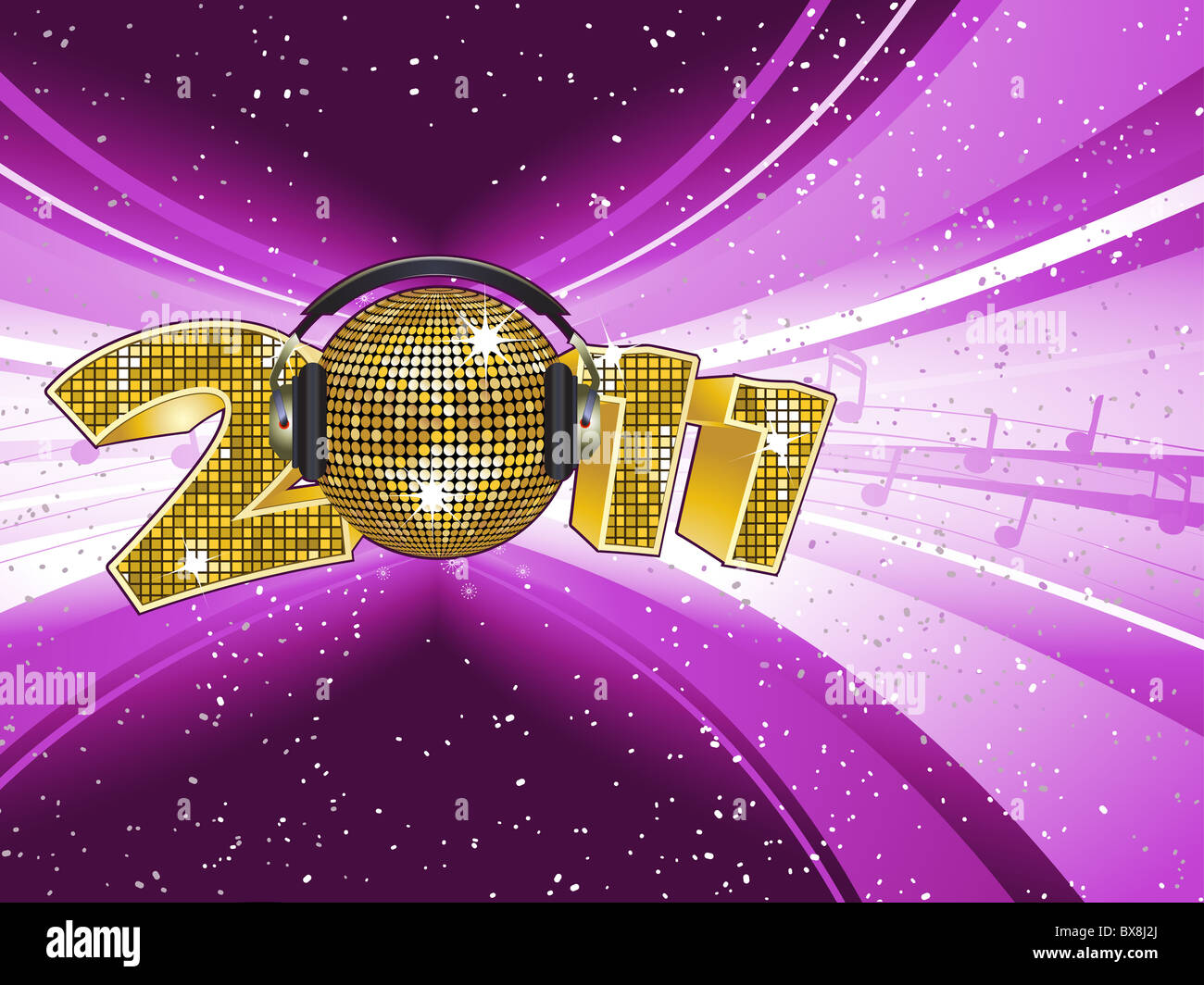 New Year background with sparkling 2011 sign with disco ball and ...