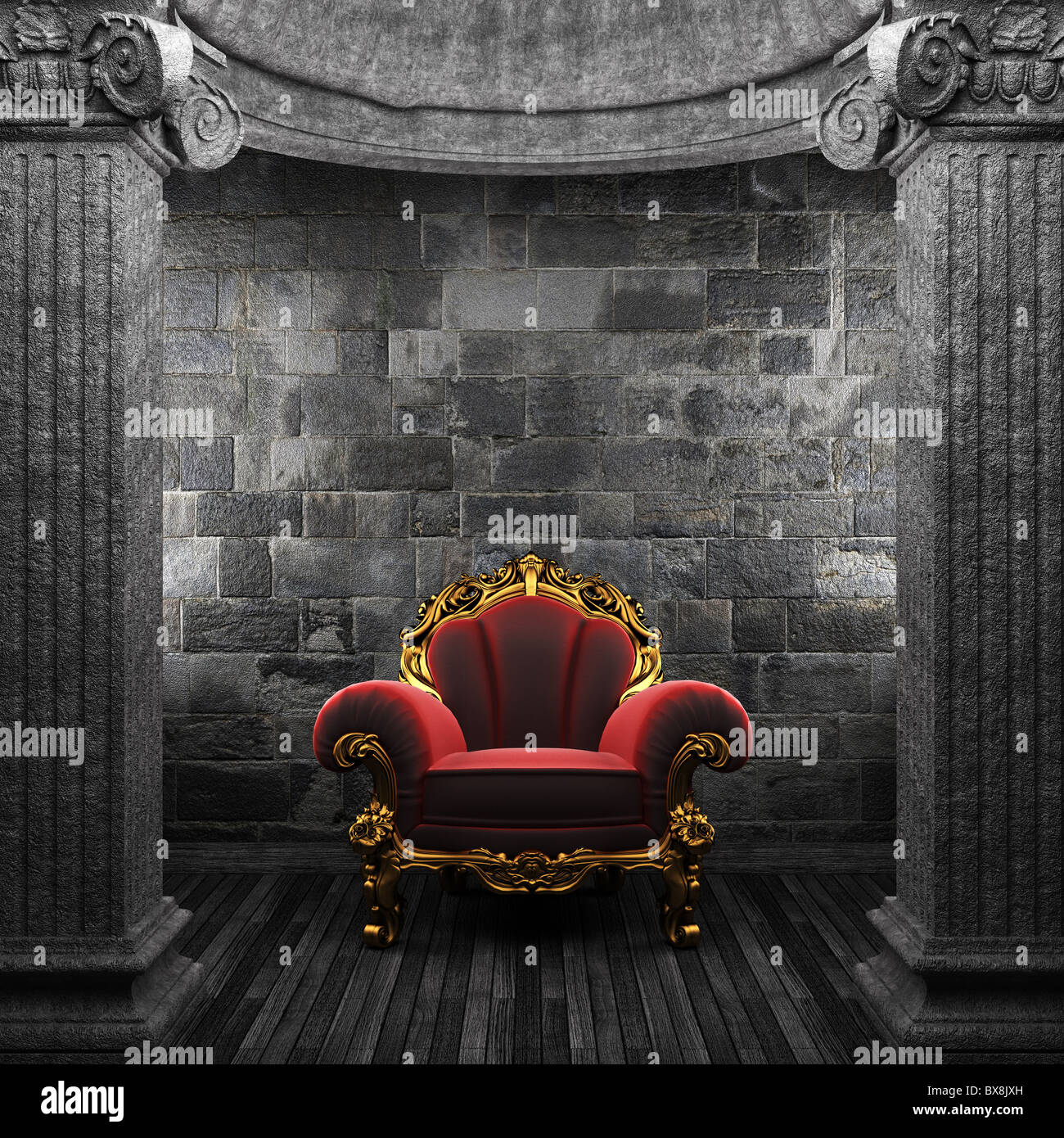 stone columns and chair Stock Photo - Alamy