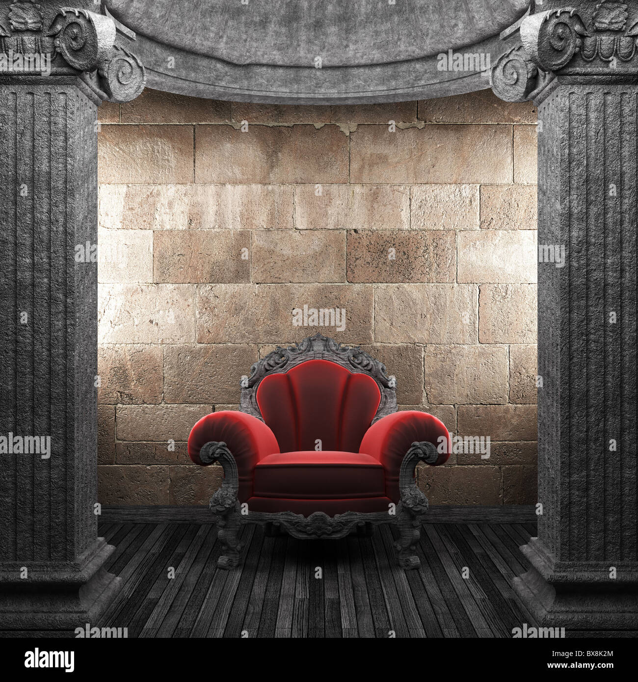 stone columns and chair Stock Photo - Alamy