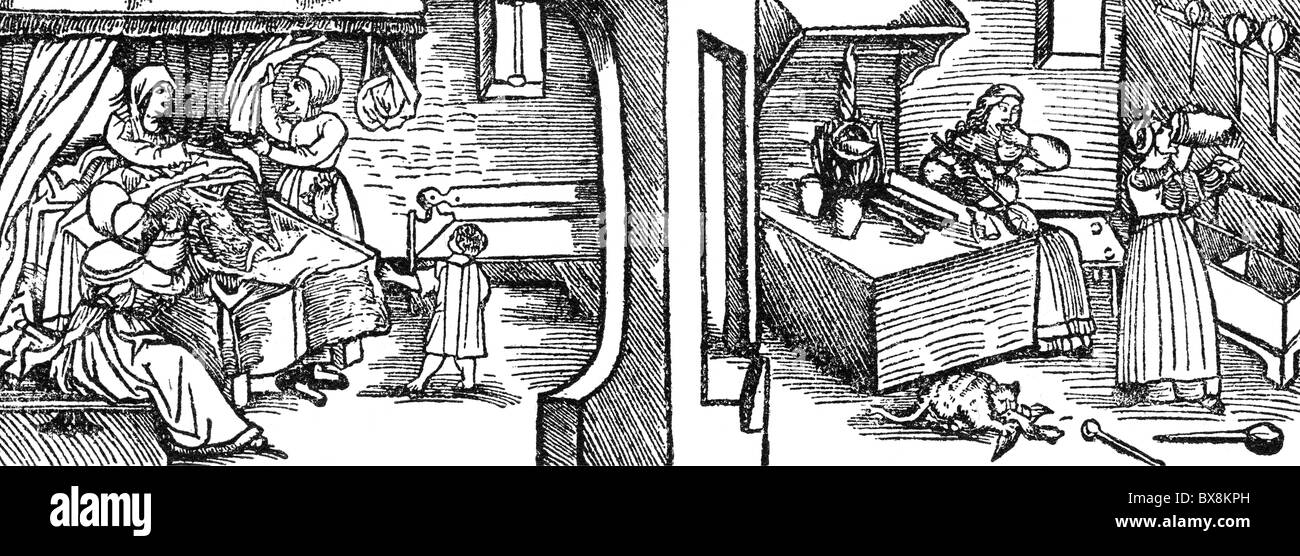 people, professions, maid, the housemaid and the nanny, woodcut ...