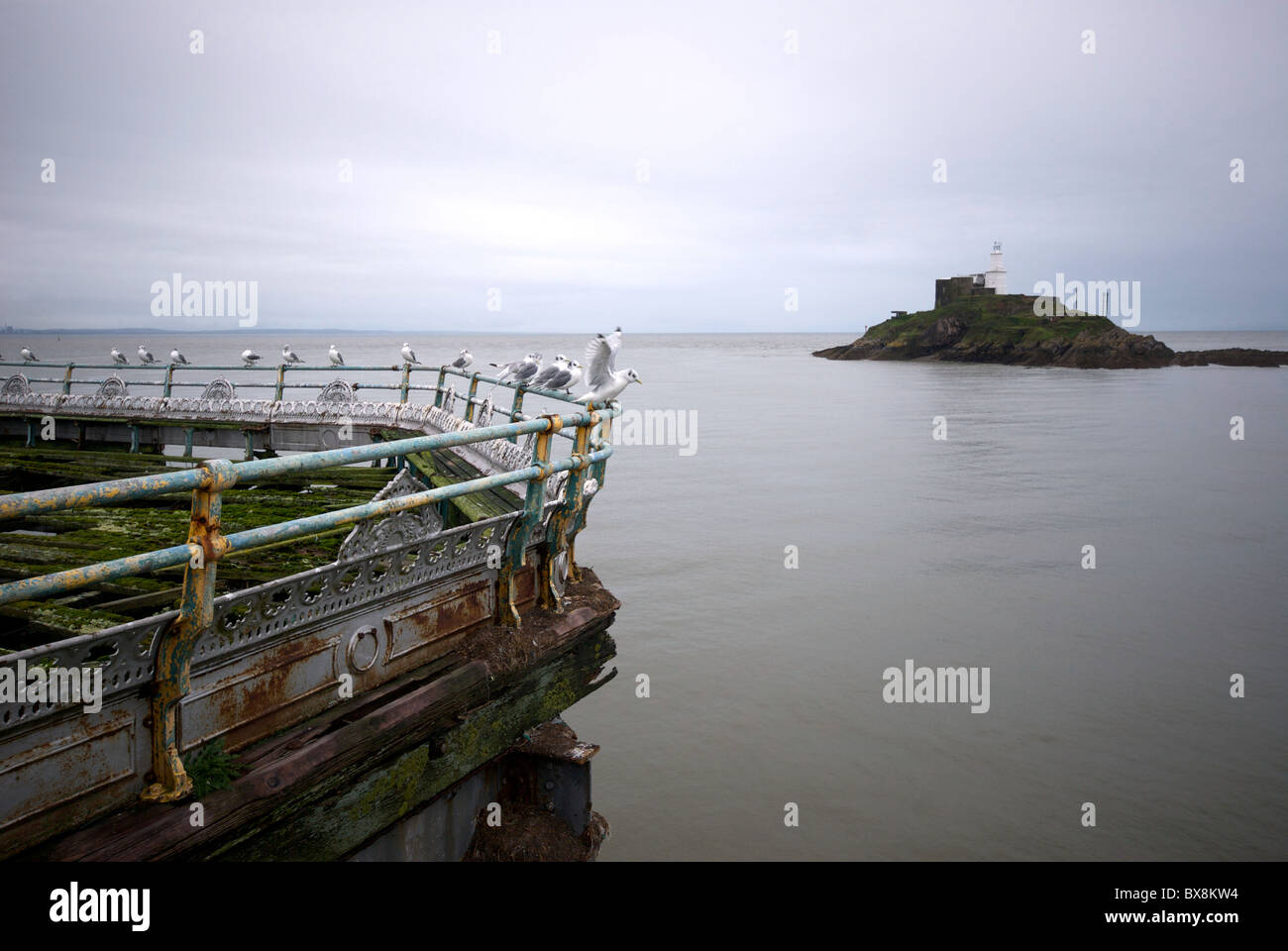 Mumbles Pier Swansea Wales UK Gower Peninsula Sea Derelict Head Stock ...