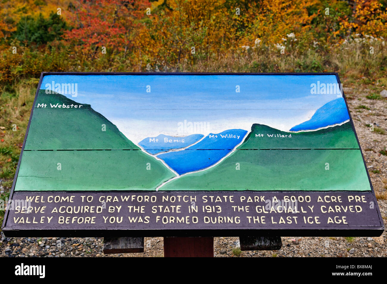 Informational Sign and Autumn Color in Crawford Notch in the White ...