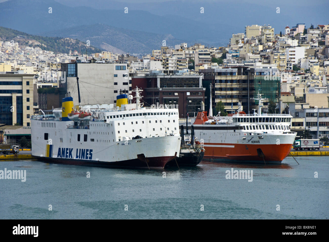 Anek Lines car and passenger ferry Lerapetra L moored in Piraeus Greece ...