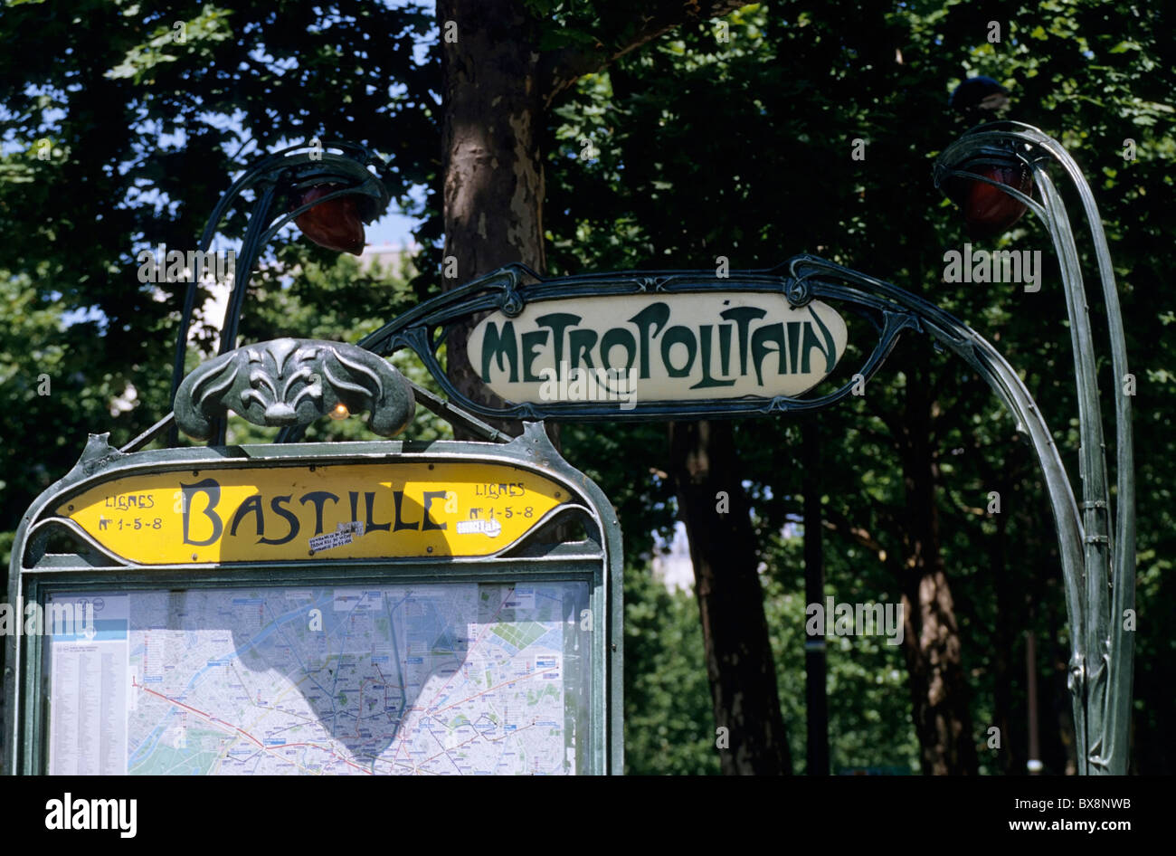 Map outside the entrance to Bastille Station, part of the Paris Matro ...