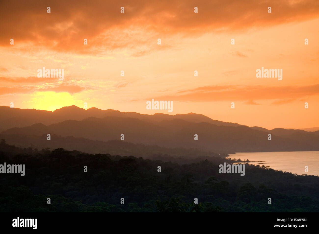 Sunset over the Cordillera Central from the Arenal Volcano National ...