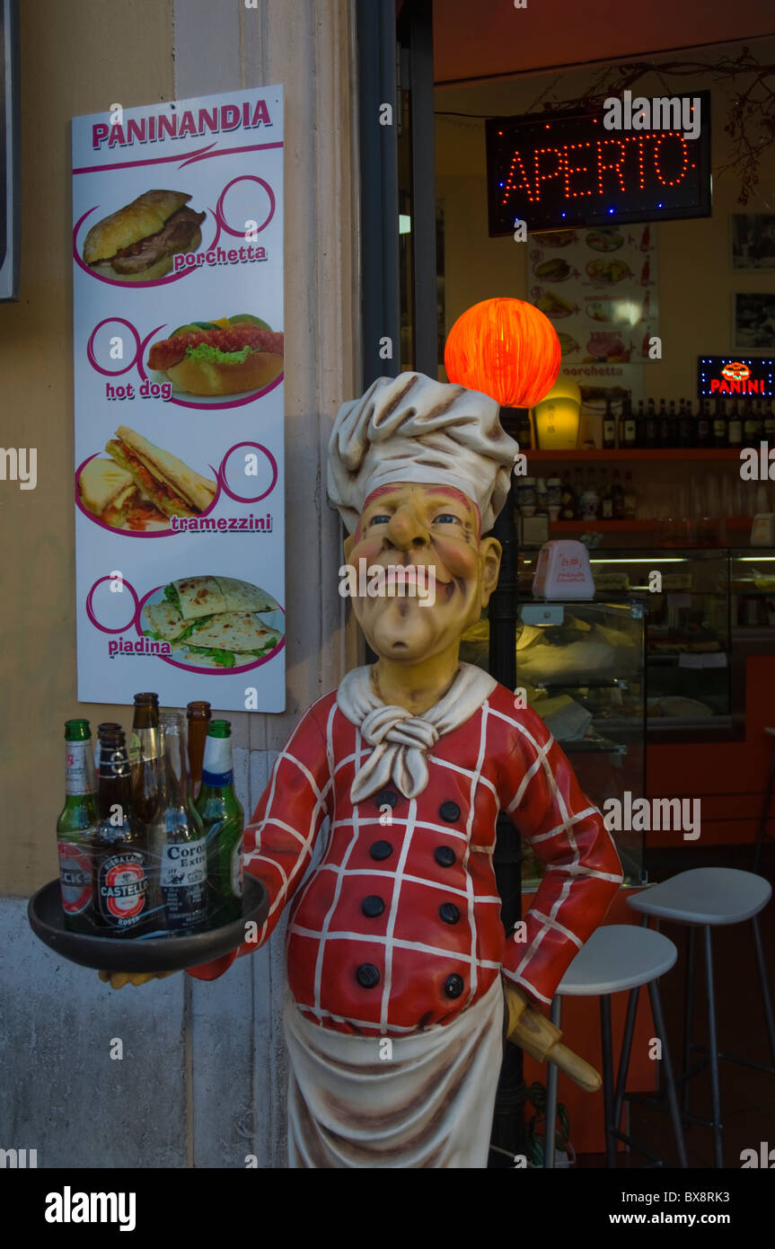 Snack bar exterior with beer bottles Trastevere district Rome Italy ...