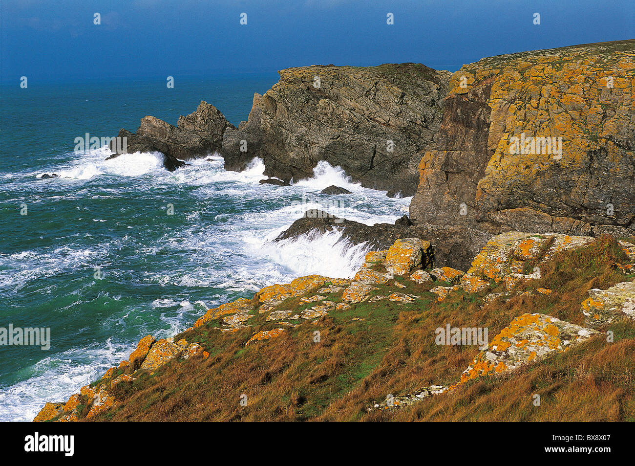 France, Brittany, Morbihan, Groix Island, Pointe de Pen Men Stock Photo ...