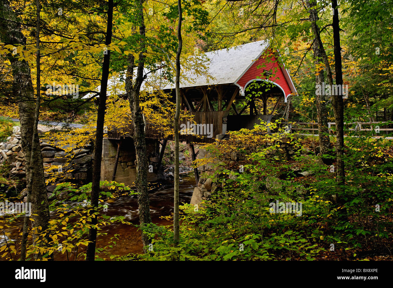 Flume Gorge Covered Bridge and Autumn Color in Franconia Notch State ...