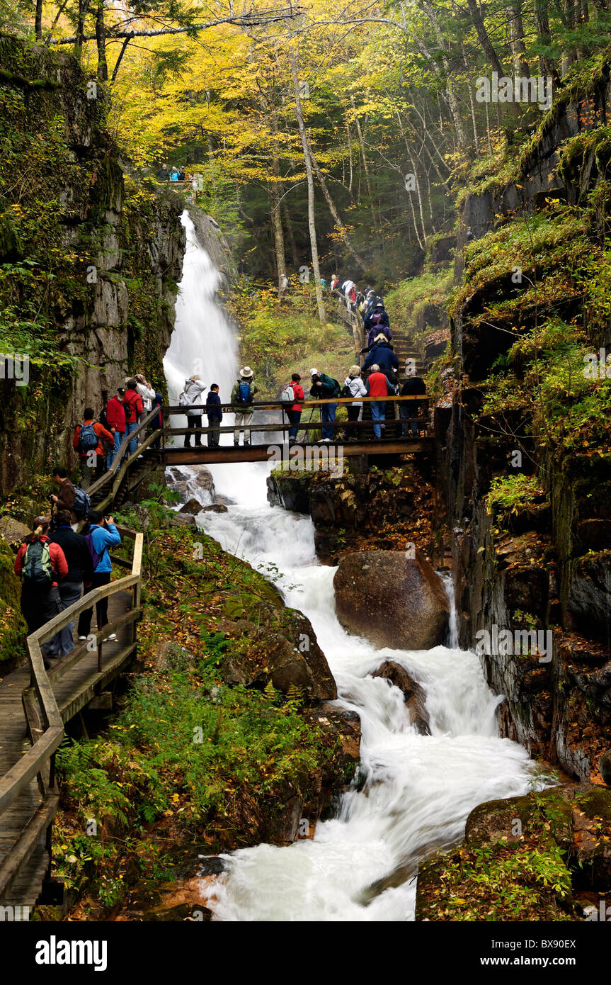 Tourists Walking through the Flume Gorge in Franconia Notch State Park in Grafton County, New ...