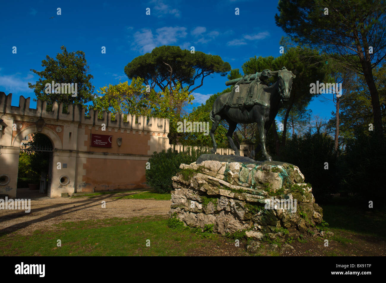 Statue outside Museo Pietro Canonica museum Villa Borghese park Rome ...