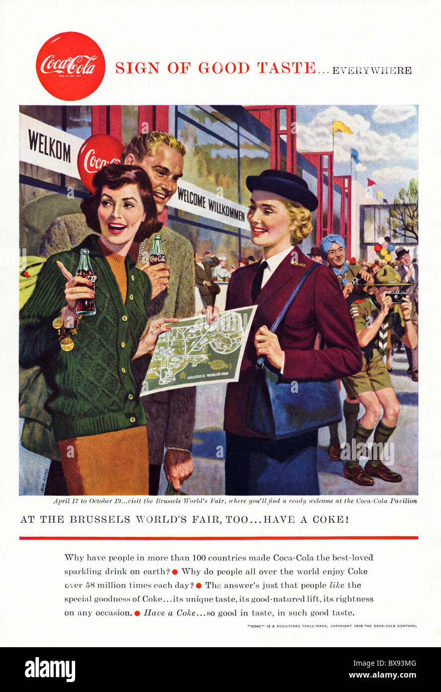 Classic Coca Cola colour advert featuring illustration of Brussels ...