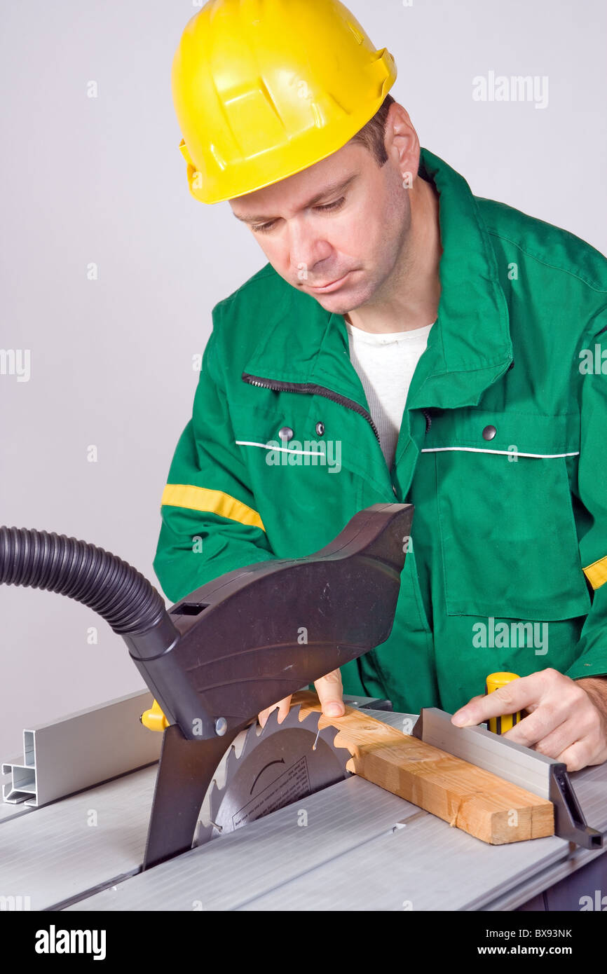 construction worker with circular saw Stock Photo - Alamy