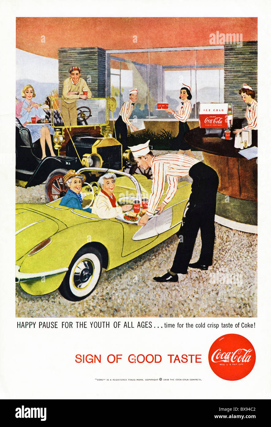Classic Coca Cola colour advert featuring illustration drive through ...