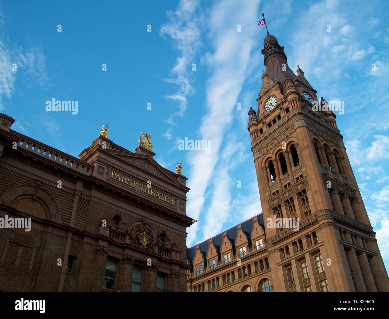 Pabst Theater and Milwaukee City Hall Stock Photo - Alamy