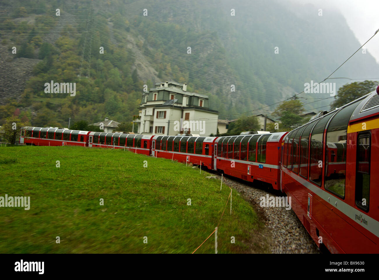 Landscape in motion blur UNESCO World Heritage Rhaetian Railway Bernina ...