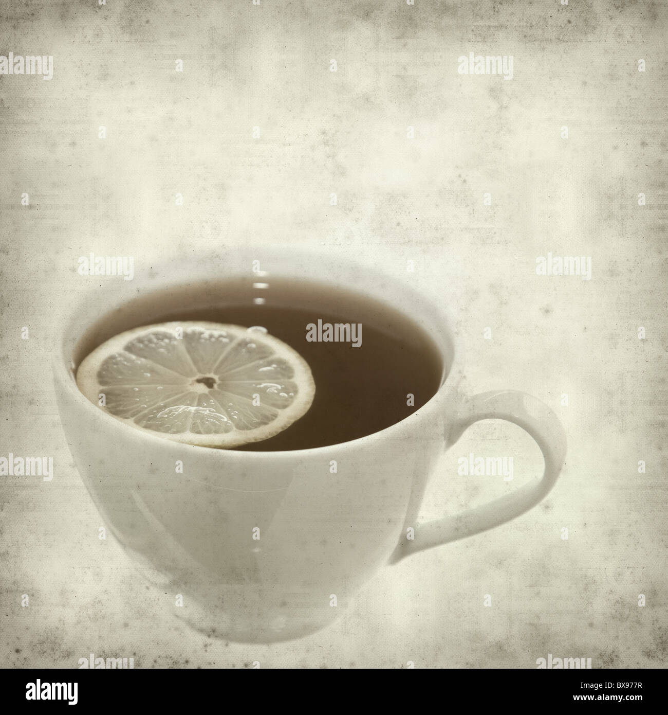 textured old paper background withcup of tea with slice of lemon Stock ...