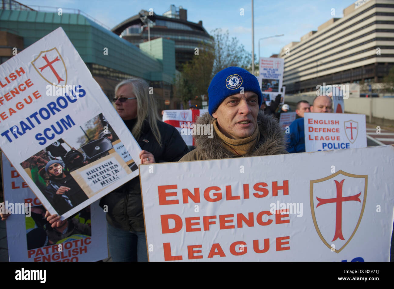 English Defence League (EDL) supporters gather in support of leader ...