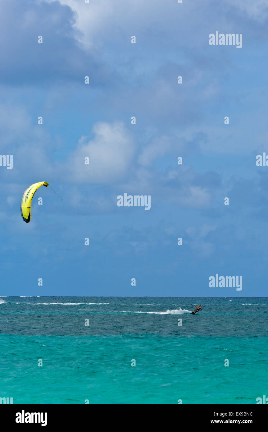 Kiteboarding or kitesurfing on Orient Beach St. Martin st Maarten Stock ...