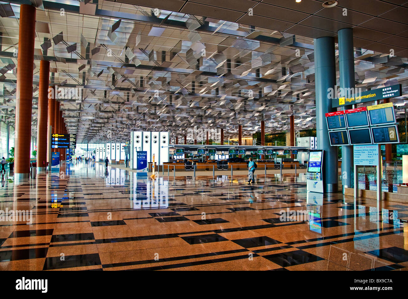 Interior of new modern Changi airport terminal in Singapore southeast ...