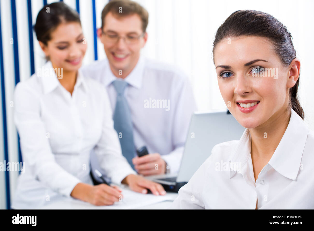 Portrait of beautiful white collar worker in the office Stock Photo - Alamy