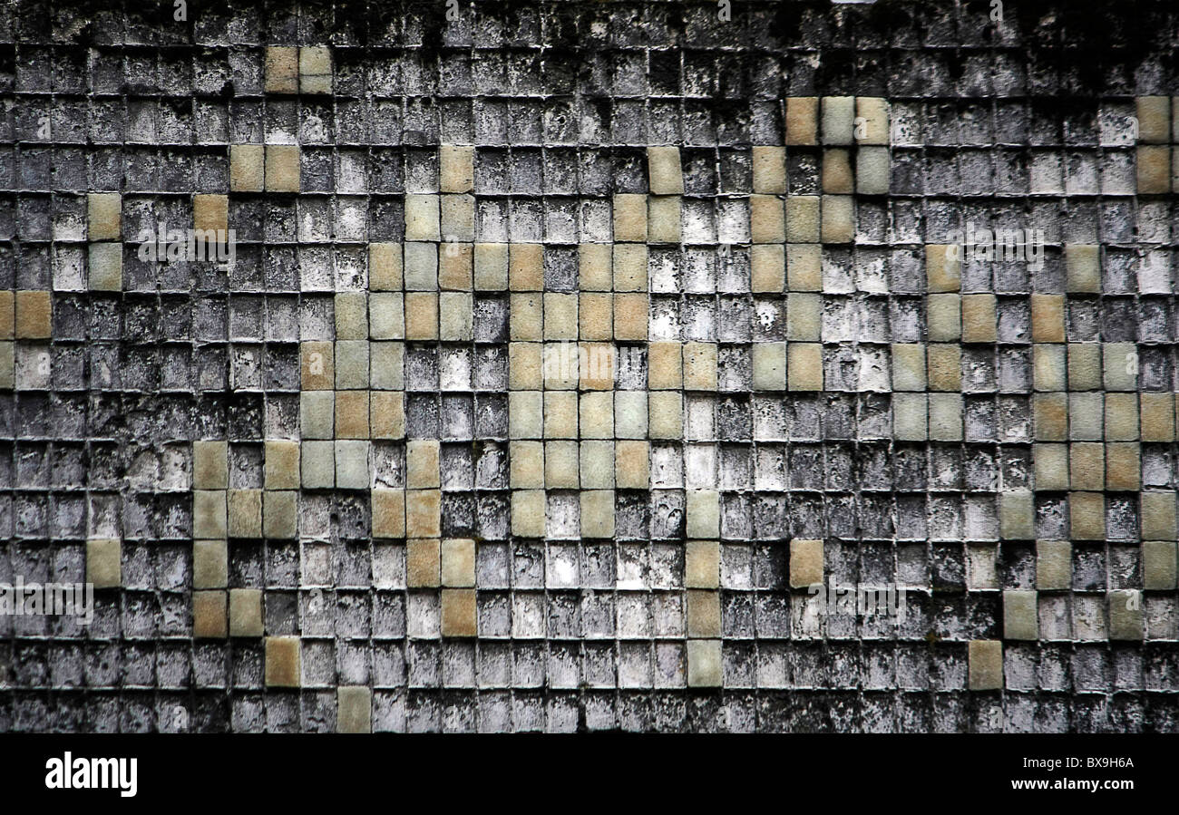 Old fractured and tiled textured wall, with missing tiles Stock Photo ...
