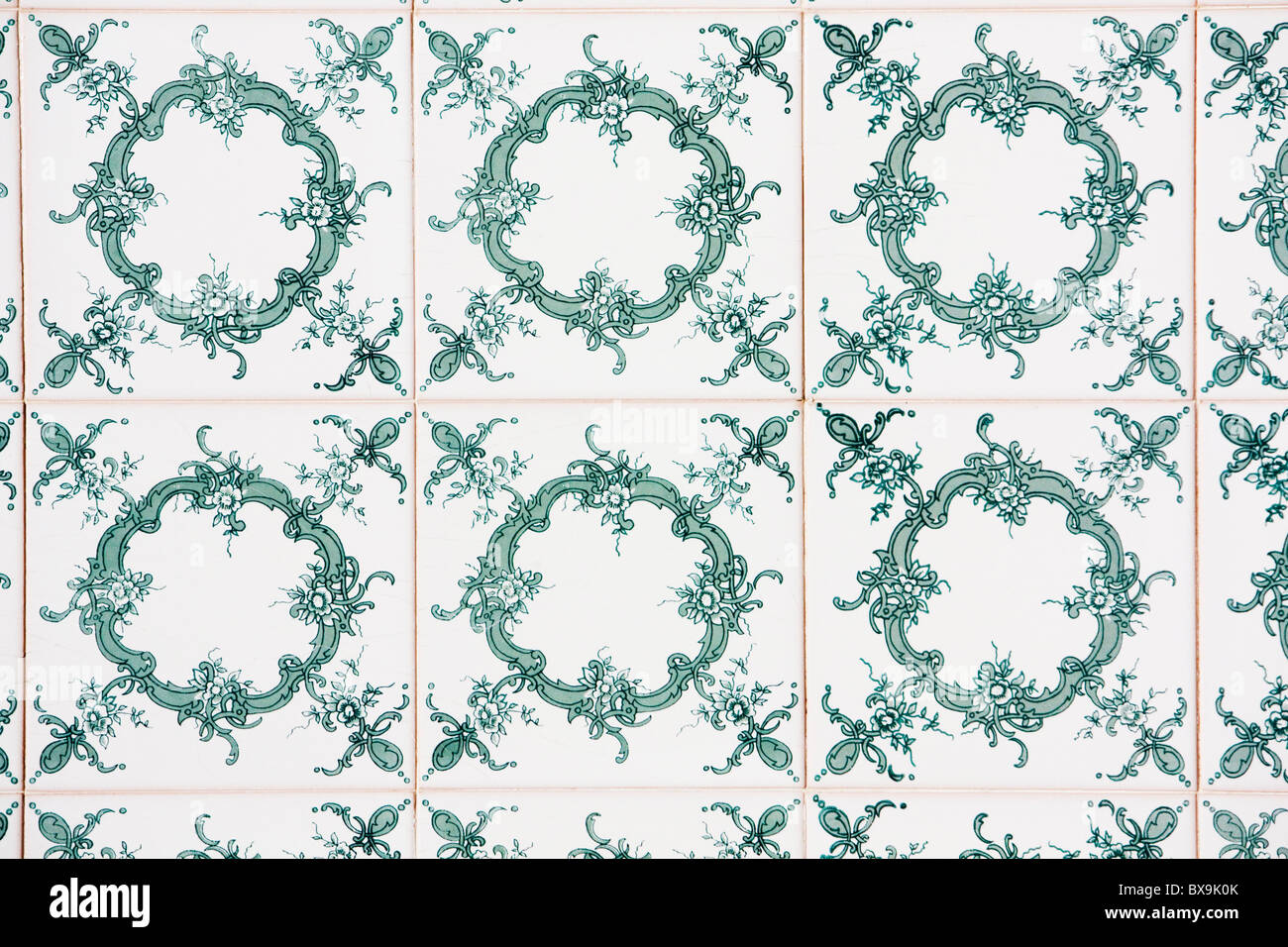 View of a beautiful green floral azulejo on a wall Stock Photo - Alamy