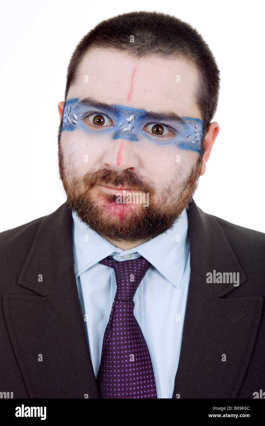 young silly man with a strange painted face, isolated Stock Photo - Alamy