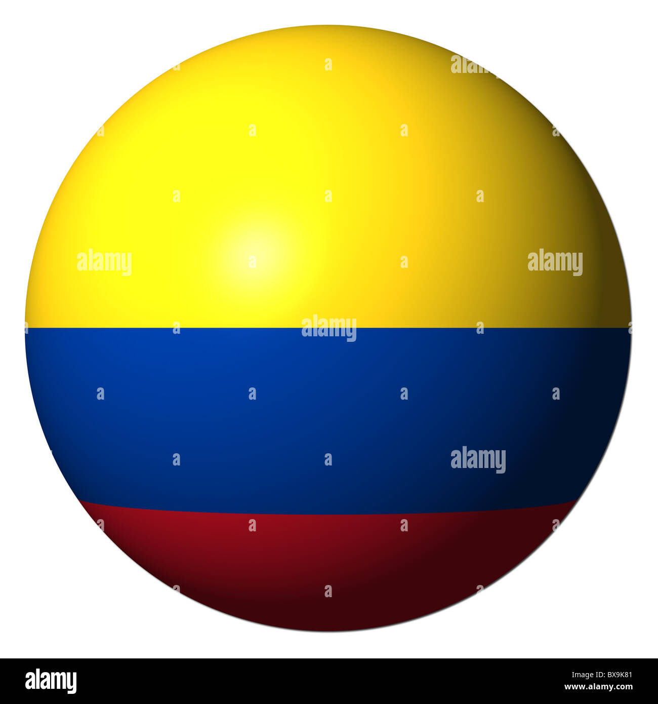 Colombia flag sphere isolated on white illustration Stock Photo - Alamy