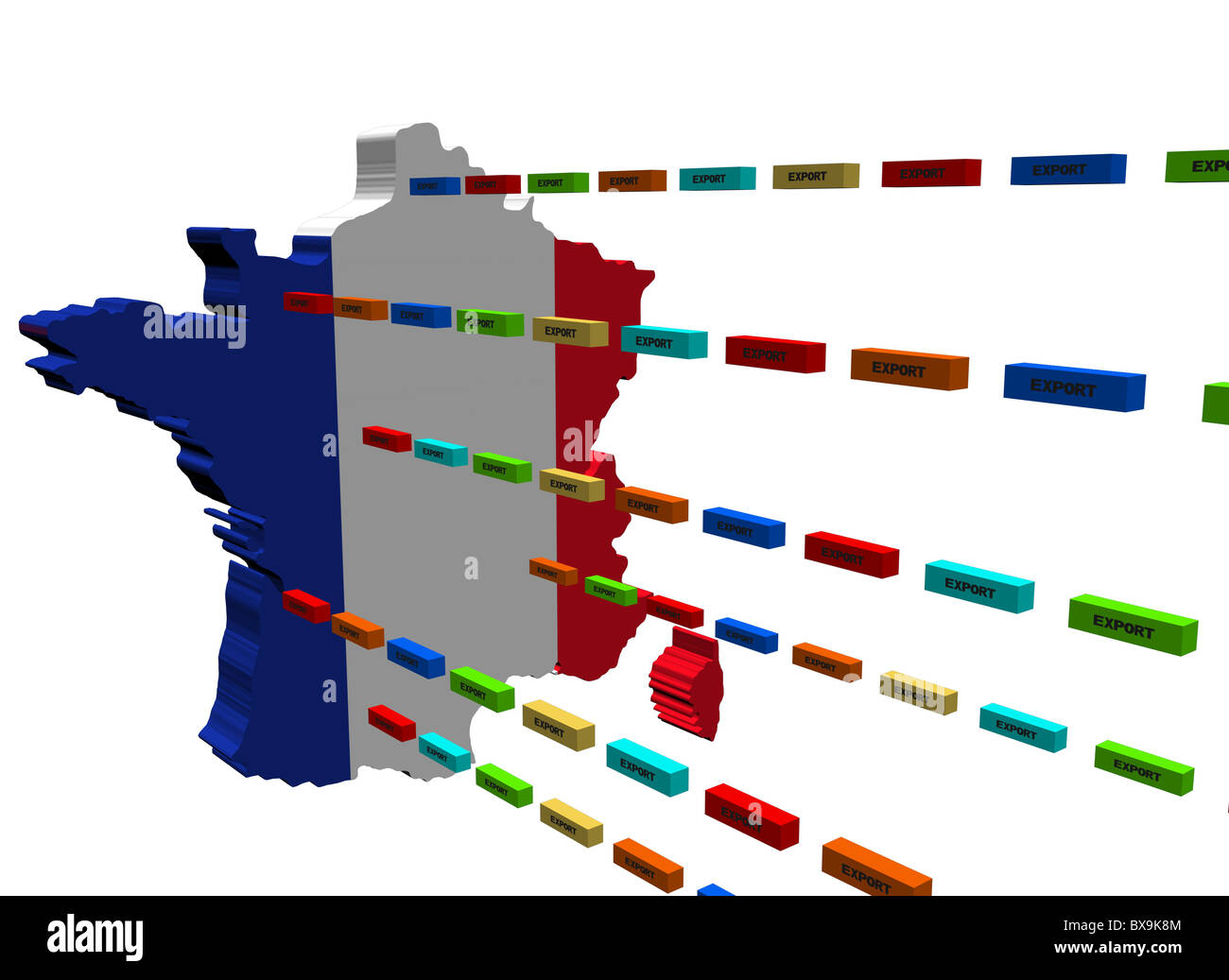 France map with lines of export containers illustration Stock Photo - Alamy