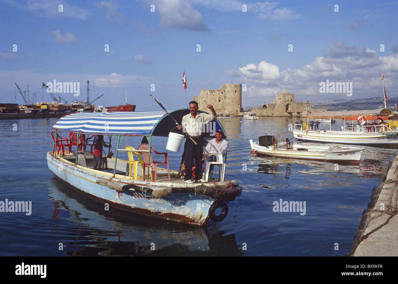 Lebanon, Sidon, Fishing In Harbour Stock Photo - Alamy