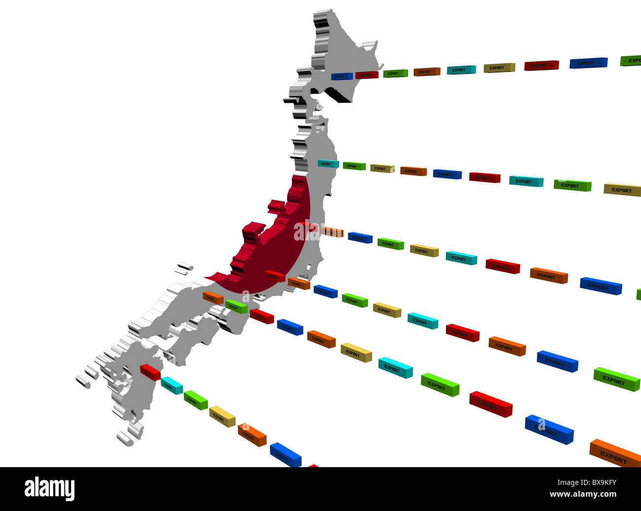 Japan map with lines of export containers illustration Stock Photo - Alamy