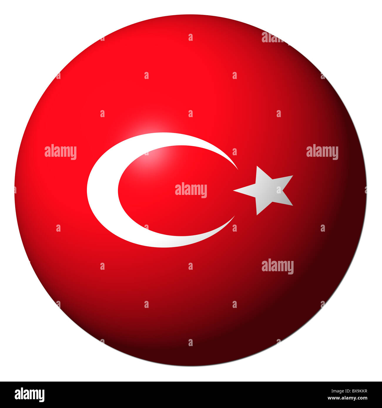 Turkey flag sphere isolated on white illustration Stock Photo - Alamy