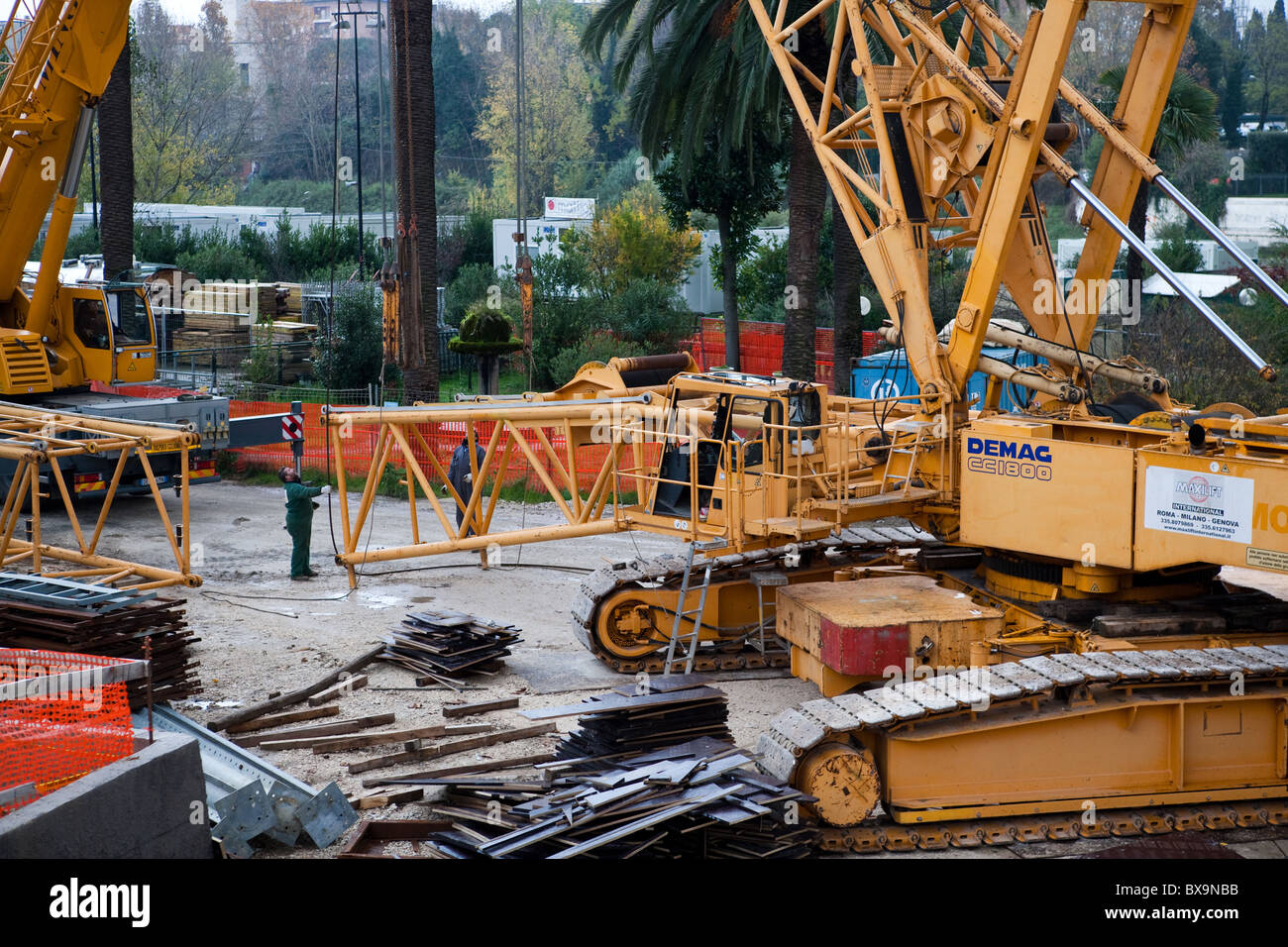 yard construction site big crane view and workers Stock Photo - Alamy