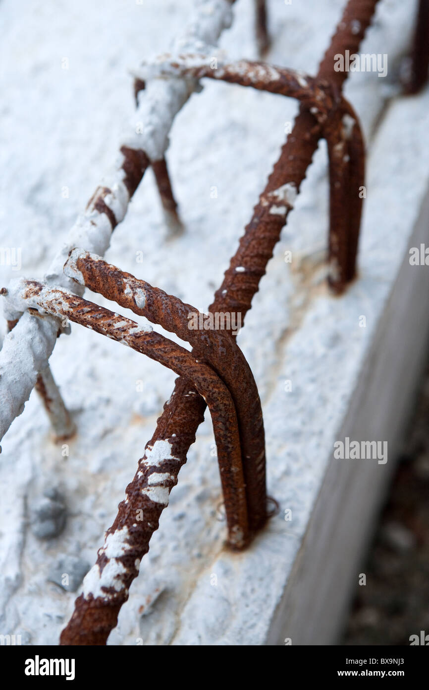 concrete iron rods rusty detail closeup close up spot building ...