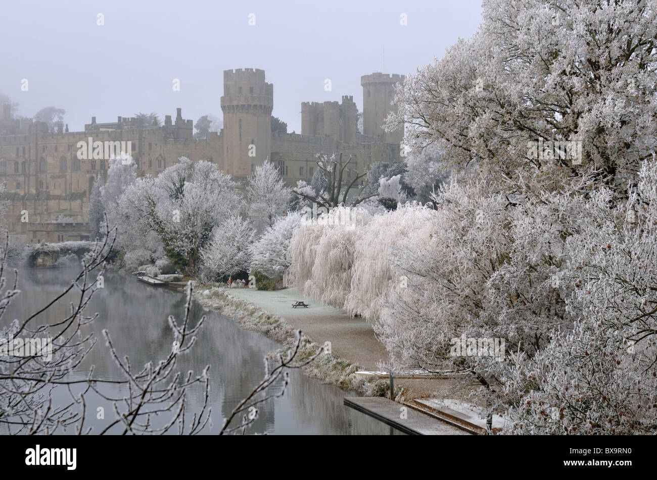 Warwick Castle and River Avon in winter Stock Photo - Alamy