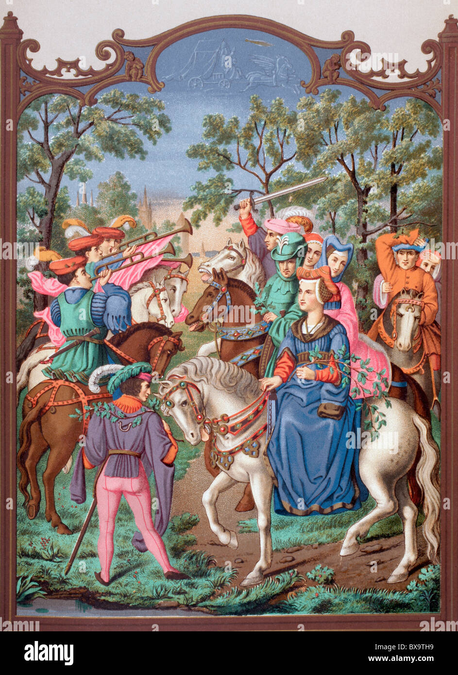 15th century chateau life: starting out on a promenade. The Lady is ...