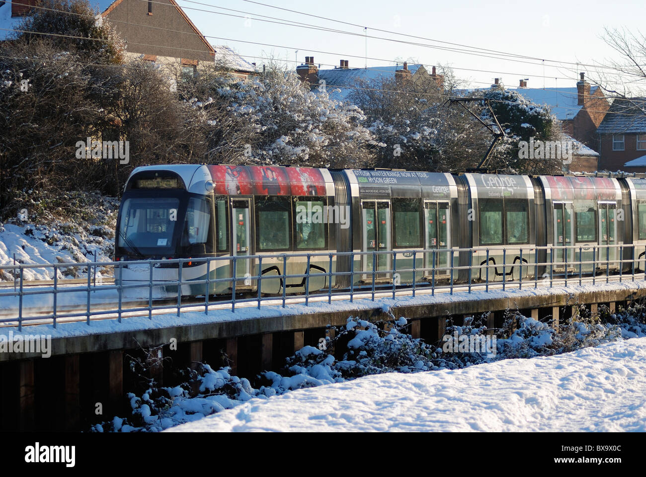 Nottingham express transit tram in winter snow Stock Photo - Alamy