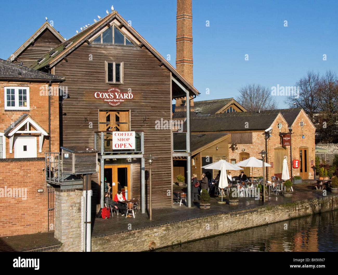 Cox’s Yard ( former timber yard) riverside coffee shop, pub etc , on River Avon , Stratford-Upon ...
